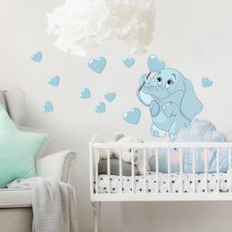 Wandtattoo Kinderzimmer Junge Baby Elefantenbaby mit blauen Herzen Wandsticker Baby Junge Kinder Wandaufkleber Jungenzimmer in S-XXL
