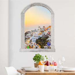 3D Wandtattoo Steinbogen Strahlendes Santorin Wandsticker Aussicht 3D-Optik Wandaufkleber Bogen Ausblick in S-XXL 3D-Effekt