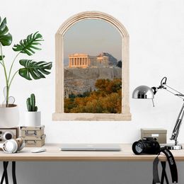3D Wandtattoo Steinbogen Akropolis Wandsticker Aussicht 3D-Optik Wandaufkleber Bogen Ausblick in S-XXL 3D-Effekt