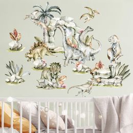 Wandtattoo - Welt der Dinosaurier - originell modern Aquarell gr&uuml;n Dinosaurier Kinderzimmer Baby M&auml;dchen Jungen