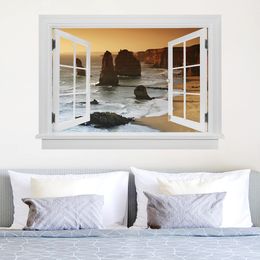 3D Wandtattoo Offenes Fenster Die zw&ouml;lf Apostel von Australien Fenster Wandsticker 3D-Optik Wandaufkleber Fenster Ausblick in S-XXL 3D-Effekt
