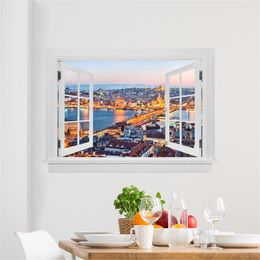 3D Wandtattoo Offenes Fenster Istanbul Fenster Wandsticker 3D-Optik Wandaufkleber Fenster Ausblick in S-XXL 3D-Effekt