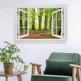 3D Wandtattoo Offenes Fenster Mighty Beech Trees Fenster Wandsticker 3D-Optik Wandaufkleber Fenster Ausblick in S-XXL 3D-Effekt