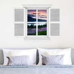 3D Wandtattoo Fl&uuml;gelfenster Paradiesisches Tal in Norwegen Fenster Wandsticker 3D-Optik Wandaufkleber Fenster Ausblick in S-XXL 3D-Effekt