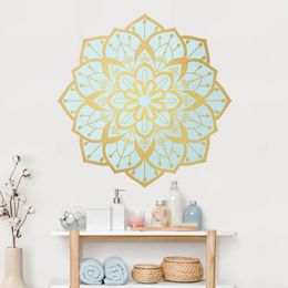 Wandtattoo Mandala Bl&uuml;te Muster gold hellblau
