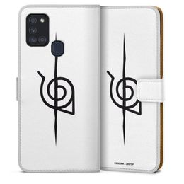 DeinDesign Galaxy A21s Handy Klapph&uuml;lle Handyh&uuml;lle aus Kunst Leder wei&szlig; Flip Case Konoha Sasuke Naruto Shippuden Sideflip mit Lasche