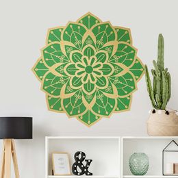 Wandtattoo Mandala Bl&uuml;te Muster gold gr&uuml;n Wandsticker Blumen Ornament Wandaufkleber Mandala in S-XXL Wandtattoo modern