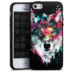 DeinDesign iPhone SE (2016-2019) Handy Silikon H&uuml;lle Case schwarz Handyh&uuml;lle Riza Peker Colourful Wolf