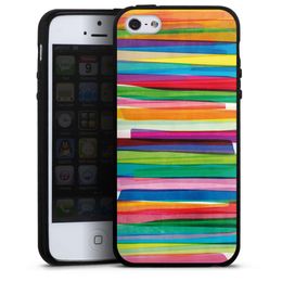 DeinDesign iPhone SE (2016-2019) Handy Silikon H&uuml;lle Case schwarz Handyh&uuml;lle Water Colour Stripes Colourful