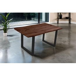 Esstisch 160x85 cm Baumkante Holz Nussbaum-Optik U-Gestell Metall schwarz JOSY