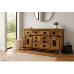Sideboard Mangoholz massiv bunt Kommode 200 x 90 x 45 cm LIBRO