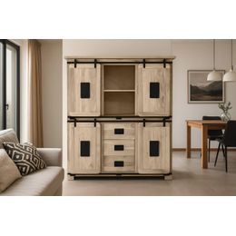 Highboard Akazienholz massiv eichefarben Hochschrank 150 x 45 x 160 cm LIBRO II