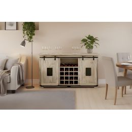 Wein-Sideboard Akazienholz massiv eichefarben Weinschrank 145 x 45 x 85 cm LIBRO