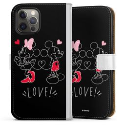 DeinDesign iPhone 12 Pro Max Handy Klapph&uuml;lle Handyh&uuml;lle aus Kunst Leder wei&szlig; Flip Case Disney Love Sideflip mit Lasche