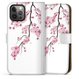 DeinDesign iPhone 12 Pro Max Handy Klapph&uuml;lle Handyh&uuml;lle aus Kunst Leder wei&szlig; Flip Case Aisa Japan Cherry Blossom Sideflip mit Lasche