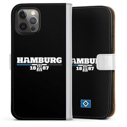 DeinDesign iPhone 12 Pro Max Handy Klapph&uuml;lle Handyh&uuml;lle aus Kunst Leder wei&szlig; Flip Case Hamburg Official Licensed Product Hsv Sideflip mit Lasche