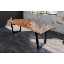 Baumkantentisch Esstisch Mangoholz massiv V-Gestell schwarz 200 x 100 cm DORA