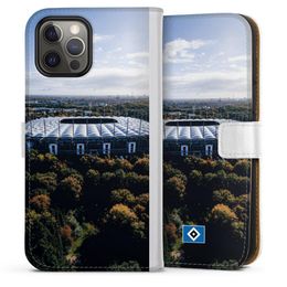 DeinDesign iPhone 12 Pro Max Handy Klapph&uuml;lle Handyh&uuml;lle aus Kunst Leder wei&szlig; Flip Case Hsv Hamburger Sv Stadium Sideflip mit Lasche