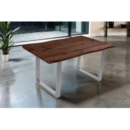 Esstisch 160x85 cm Baumkante Holz Nussbaum-Optik U-Gestell Metall silber JOSY