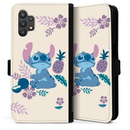 DeinDesign Galaxy A32 5G Handy Klapph&uuml;lle Handyh&uuml;lle aus Kunst Leder schwarz Flip Case Official Licensed Product Flowers Lilo & Stitch Sideflip mit langer Lasche