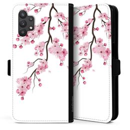 DeinDesign Galaxy A32 5G Handy Klapph&uuml;lle Handyh&uuml;lle aus Kunst Leder schwarz Flip Case Cherry Blossom Japan Aisa Sideflip mit langer Lasche