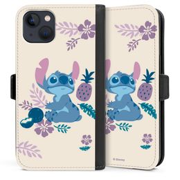 DeinDesign iPhone 13 Handy Klapph&uuml;lle Handyh&uuml;lle aus Kunst Leder schwarz Flip Case Flowers Lilo & Stitch Official Licensed Product Sideflip mit Lasche