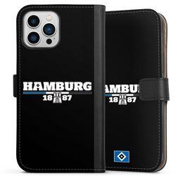 DeinDesign iPhone 13 Pro Max Handy Klapph&uuml;lle Handyh&uuml;lle aus Kunst Leder schwarz Flip Case Hamburg Official Licensed Product Hsv Sideflip mit langer Lasche