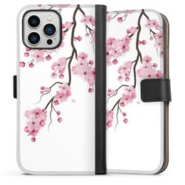 DeinDesign iPhone 13 Pro Max Handy Klapph&uuml;lle Handyh&uuml;lle aus Kunst Leder schwarz Flip Case Aisa Japan Cherry Blossom Sideflip mit langer Lasche