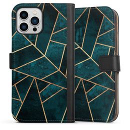 DeinDesign iPhone 13 Pro Max Handy Klapph&uuml;lle Handyh&uuml;lle aus Kunst Leder schwarz Flip Case Stone Elisabeth Fredriksson Gold & Copper Sideflip mit langer Lasche