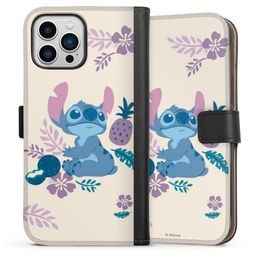 DeinDesign iPhone 13 Pro Max Handy Klapph&uuml;lle Handyh&uuml;lle aus Kunst Leder schwarz Flip Case Flowers Lilo & Stitch Official Licensed Product Sideflip mit langer 