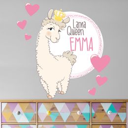 Bilderwelten Wandtattoo Tiere modern selbstklebend Wandaufkleber - NICI - Lama Queen Wunschtext - Name Kinderzimmer Baby M&auml;dchen Jungen