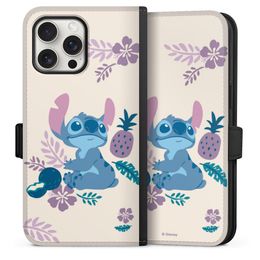 DeinDesign iPhone 15 Pro Max Handy Klapph&uuml;lle Handyh&uuml;lle aus Kunst Leder schwarz Flip Case Flowers Lilo & Stitch Official Licensed Product Sideflip mit Lasche
