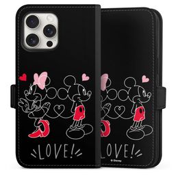 DeinDesign iPhone 15 Pro Max Handy Klapph&uuml;lle Handyh&uuml;lle aus Kunst Leder schwarz Flip Case Disney Love Sideflip mit Lasche