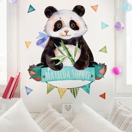 Wandtattoo Kinderzimmer Pandab&auml;r Aquarell mit Wunschtext Junge & M&auml;dchen Wandsticker Tiere Kinder Wandaufkleber in S-XXL Panda selbst gestalten