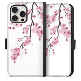 DeinDesign iPhone 15 Pro Max Handy Klapph&uuml;lle Handyh&uuml;lle aus Kunst Leder schwarz Flip Case Aisa Japan Cherry Blossom Sideflip mit Lasche