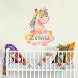 Wandtattoo Kinderzimmer M&auml;dchen Einhorn mit Kindername Wunschtext Wolke Wandsticker M&auml;dchenzimmer Kinder Wandaufkleber in S-XXL Baby Tiere