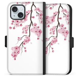 DeinDesign iPhone 15 Handy Klapph&uuml;lle Handyh&uuml;lle aus Kunst Leder schwarz Flip Case Aisa Japan Cherry Blossom Sideflip mit Lasche