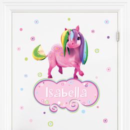 Wandtattoo Kinderzimmer M&auml;dchen Mia and me Regenbogen Ponycorn mit Name Wandsticker M&auml;dchenzimmer Wandaufkleber in S-XXL Einhorn Fee