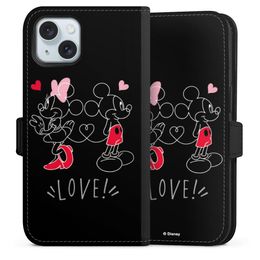 DeinDesign iPhone 15 Handy Klapph&uuml;lle Handyh&uuml;lle aus Kunst Leder schwarz Flip Case Disney Love Sideflip mit Lasche