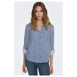 Hemdbluse Only "OnlyASMIN SHIRT L/S WVN NOOS", Damen, Gr. S, blau (peacoat stripes), Web, Obermaterial: 100% Viskose, gestreift, loose fit h&uuml;ftbedeckend, Blusen Hemdbluse