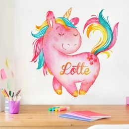 Wandtattoo Kinderzimmer M&auml;dchen Einhorn mit Name Wunschtext Selbst gestalten Rosa Wandsticker M&auml;dchenzimmer Wandaufkleber in S-XXL