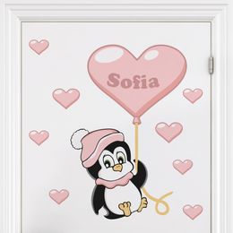 Wunschtext-Wandtattoo Kinderzimmer Pinguin M&auml;dchen mit Wunschname