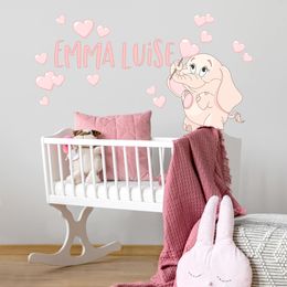 WunschtextWandtattoo Kinderzimmer Rosa BabyElefant mit Herzen Wandsticker M&auml;dchen mit Namen Wandaufkleber Babyzimmer