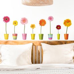 Wandtattoo Blumen Gerbera T&ouml;pfe Wandsticker Wandaufkleber in S-XXL - K&uuml;che Wohnzimmer