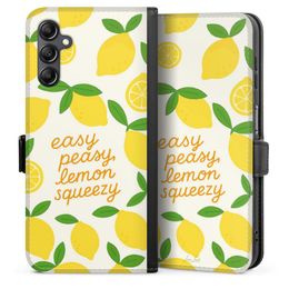 DeinDesign Galaxy A14 5G Handy Klapph&uuml;lle Handyh&uuml;lle aus Kunst Leder schwarz Flip Case Spruch Statement Lemon Sideflip mit Lasche