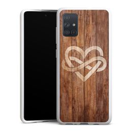 DeinDesign Galaxy A71 Handy Silikon H&uuml;lle Case wei&szlig; Handyh&uuml;lle Heart Wooden Look Love Silikon Case