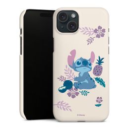 DeinDesign iPhone 15 Plus Handy Premium Case Smartphone Handyh&uuml;lle Schutzh&uuml;lle gl&auml;nzend Flowers Lilo & Stitch Official Licensed Product Premium Case