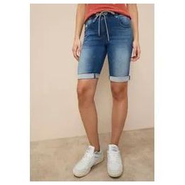 Jogg-Jeansbermudas Kangaroos, Damen, Gr. 32, N-Gr, blau (blau used), Denim/Jeans, Obermaterial: 59% Baumwolle, 40% Polyester, 1% Elasthan, unifarben, Basic, bequem kniefrei, Jeans 5-Pocket-Jeans, gerade geschnittenes Bein, elastischer Tunnelzugbund