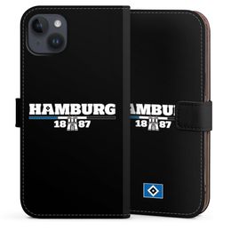DeinDesign iPhone 14 Plus Handy Klapph&uuml;lle Handyh&uuml;lle aus Kunst Leder schwarz Flip Case Hamburg Official Licensed Product Hsv Sideflip mit langer Lasche
