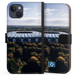 DeinDesign iPhone 14 Plus Handy Klapph&uuml;lle Handyh&uuml;lle aus Kunst Leder schwarz Flip Case Hsv Hamburger Sv Stadium Sideflip mit langer Lasche
